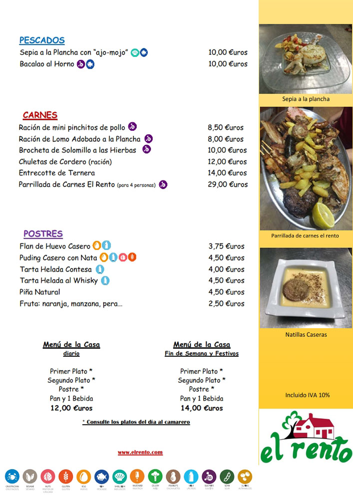 Carta y Menú 2021 - El Rento